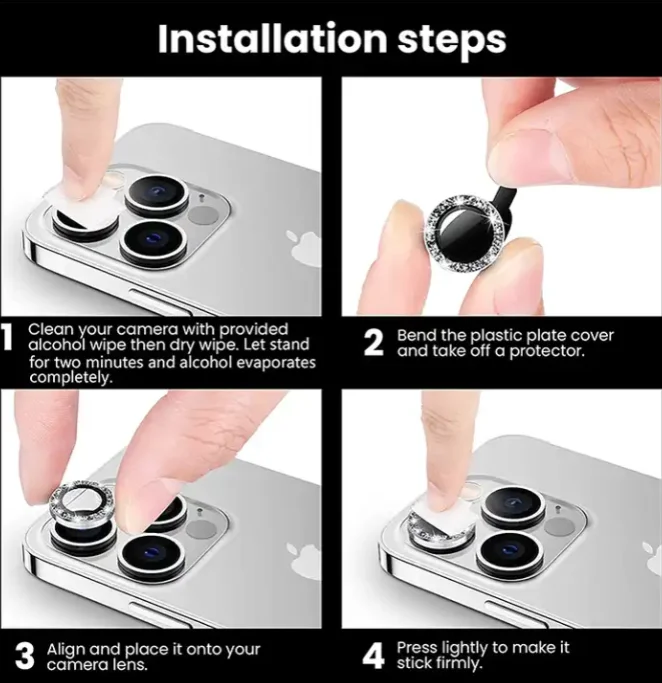 Shining Diamond Camera Lens Screen Protector for Iphone 11 12 13 14 15 Pro Max 9H Protective ...