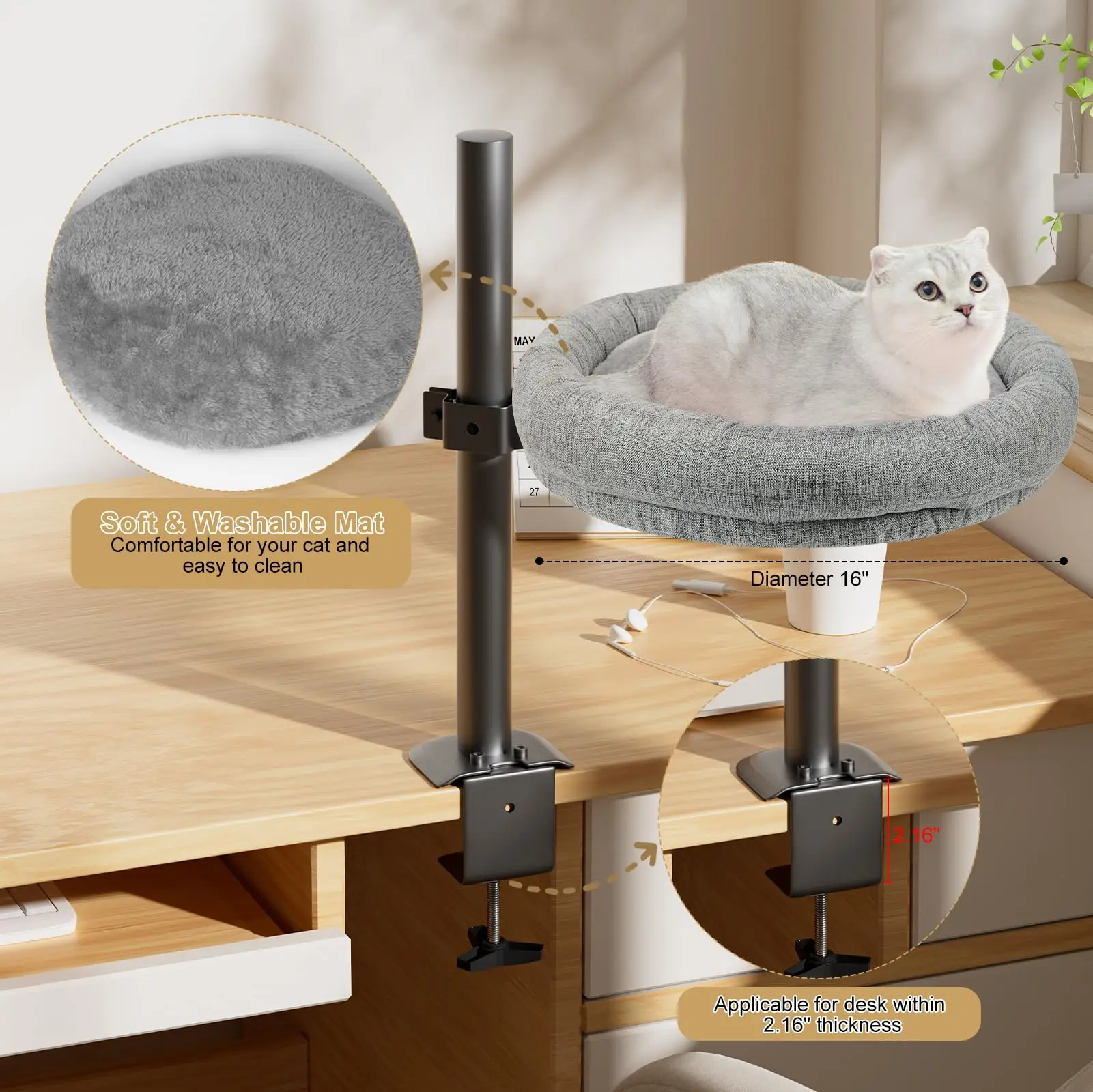 ZMaker 2025 New 360° Rotation Cat Desk Bed Round Office Cat Desk Perch ...