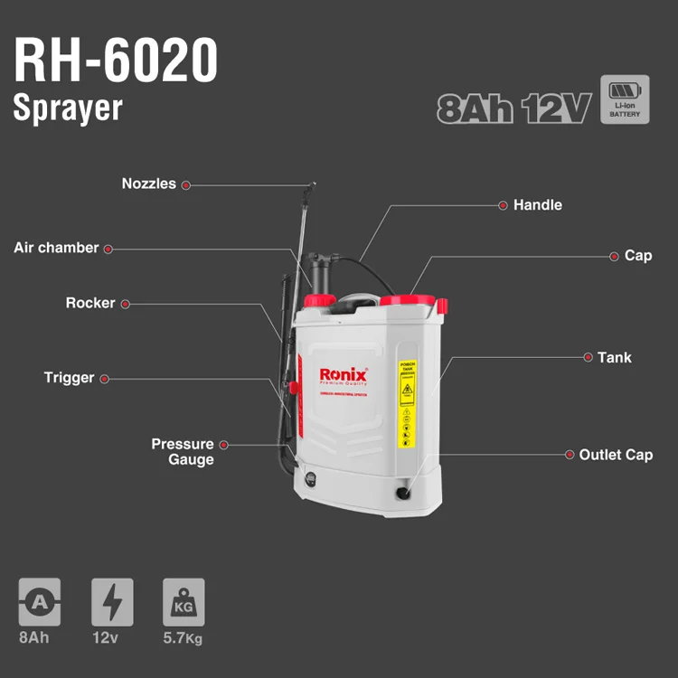 Ronix Rh-6020 Model Electric Battery Knapsack Sprayer New Style 20l 26w ...