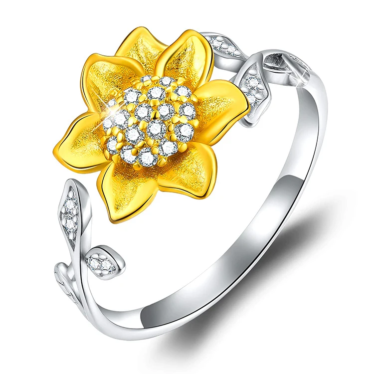 You are My Sunshine Sunflower Ring 925 Sterling Silver Adjustable Wrap Open Sunflower Rings ...