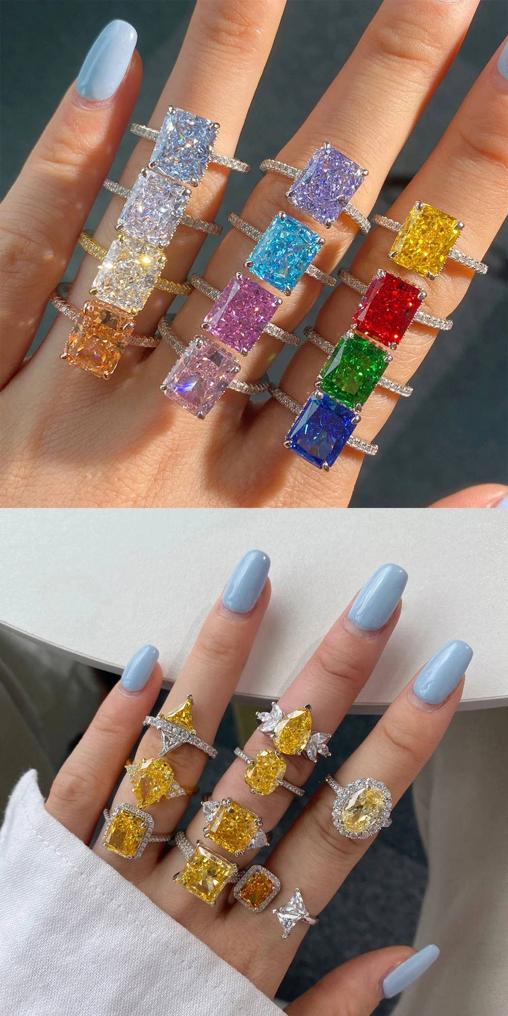 Stylish Multicolored Rainbow Baguette Rings Finest S925 Silver Rhodium ...