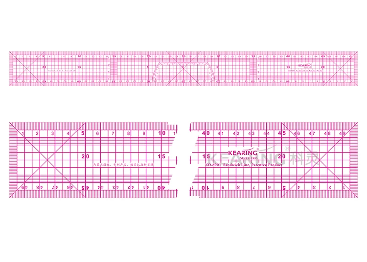 Kearing Transparent Red 50cm Plastic Grading Ruler For Pattern Making Odm