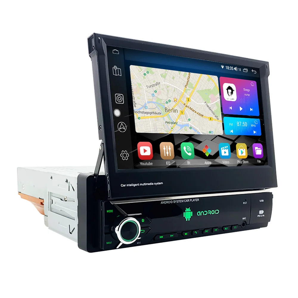 LEHX Android 12 Auto 1Din Multimedia Player 7'' Universal Retractable ...