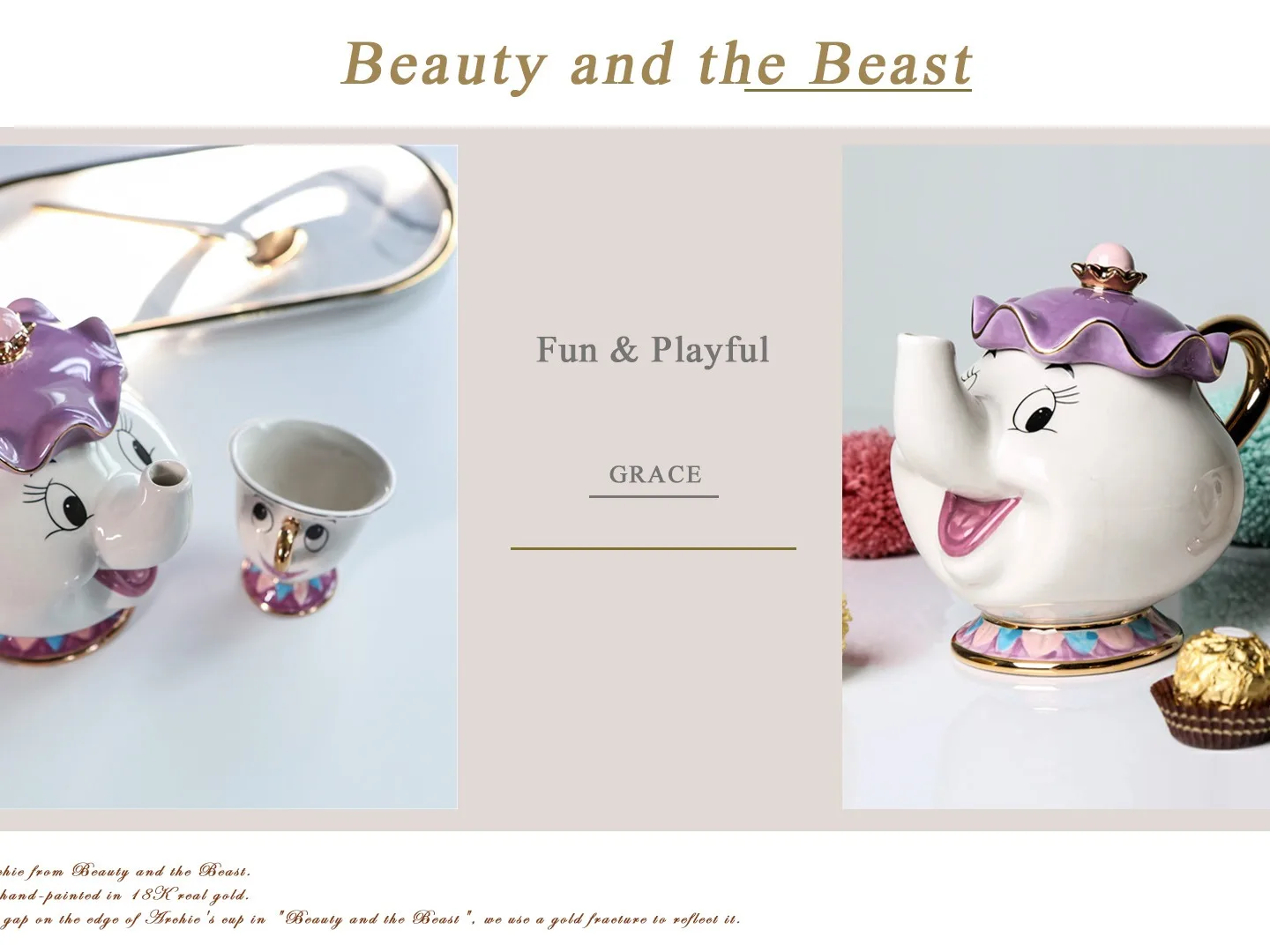 Hy Cartoon Lady And The Beast Teapot Mug Mrs Potts Chip Tea Pot Cup ...