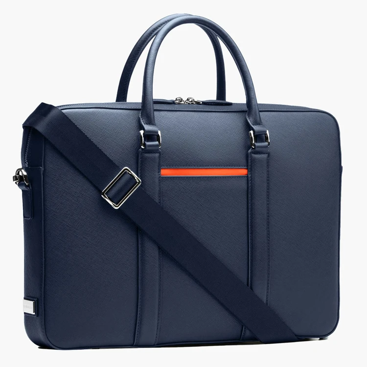 Luxury Real Leather Laptop Bag - Navy Computers Trolley
