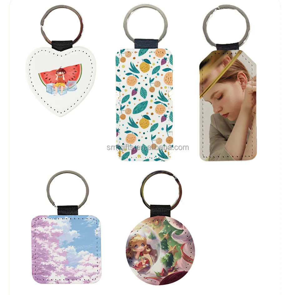 Diy Sublimation Double Side Printable Blank White Pu Leather Keychain ...
