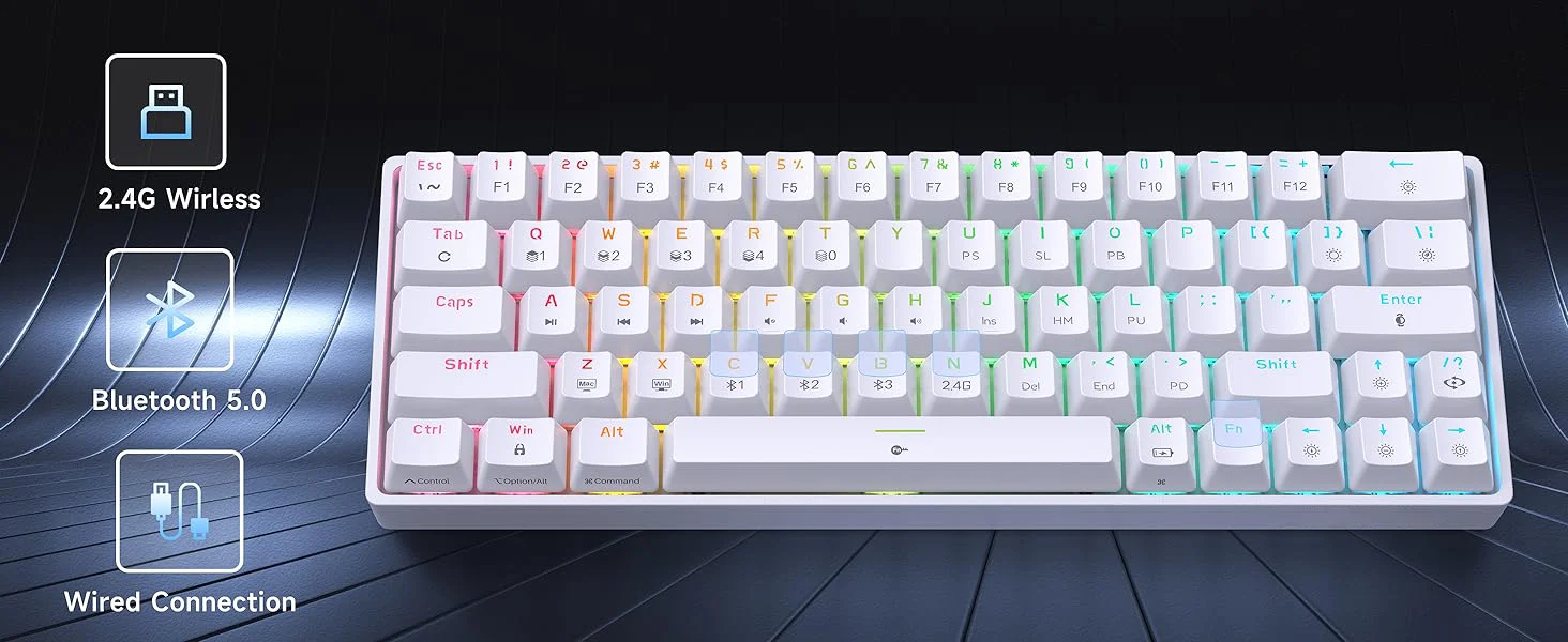 60% Hot Swap Mechanical Gaming Keyboard Wireless RGB Pink White ...