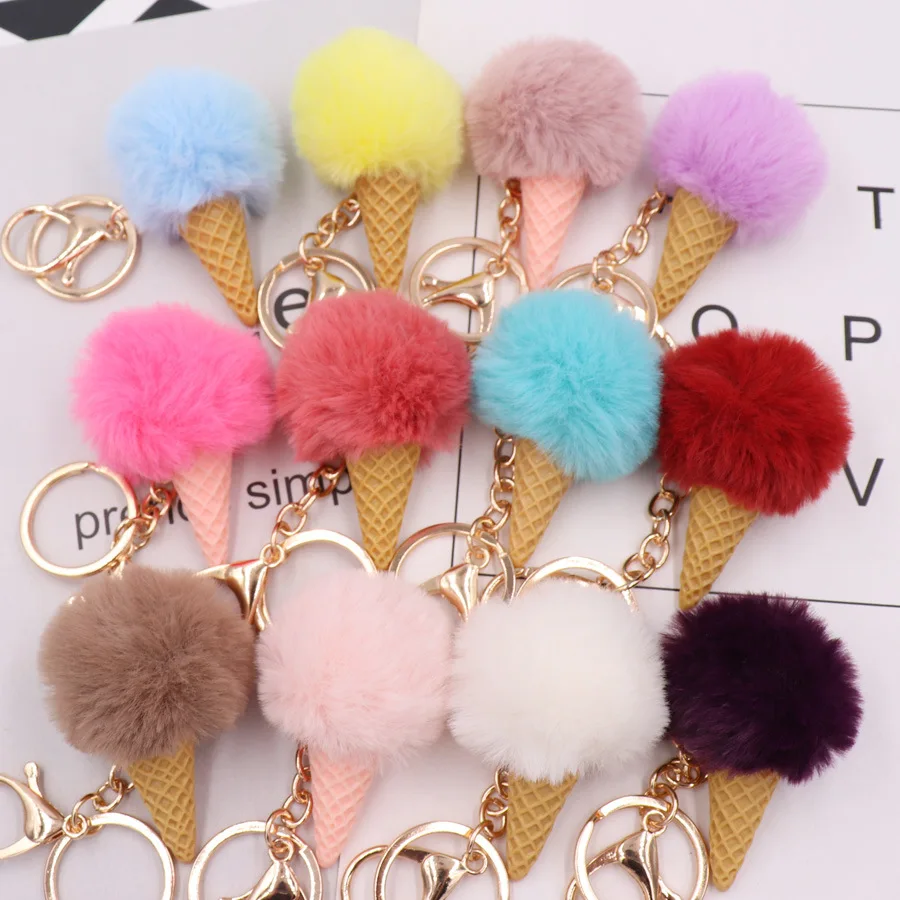Cute Plush Ice Cream Keychain With Tassel Backpack Charm Decoration ...