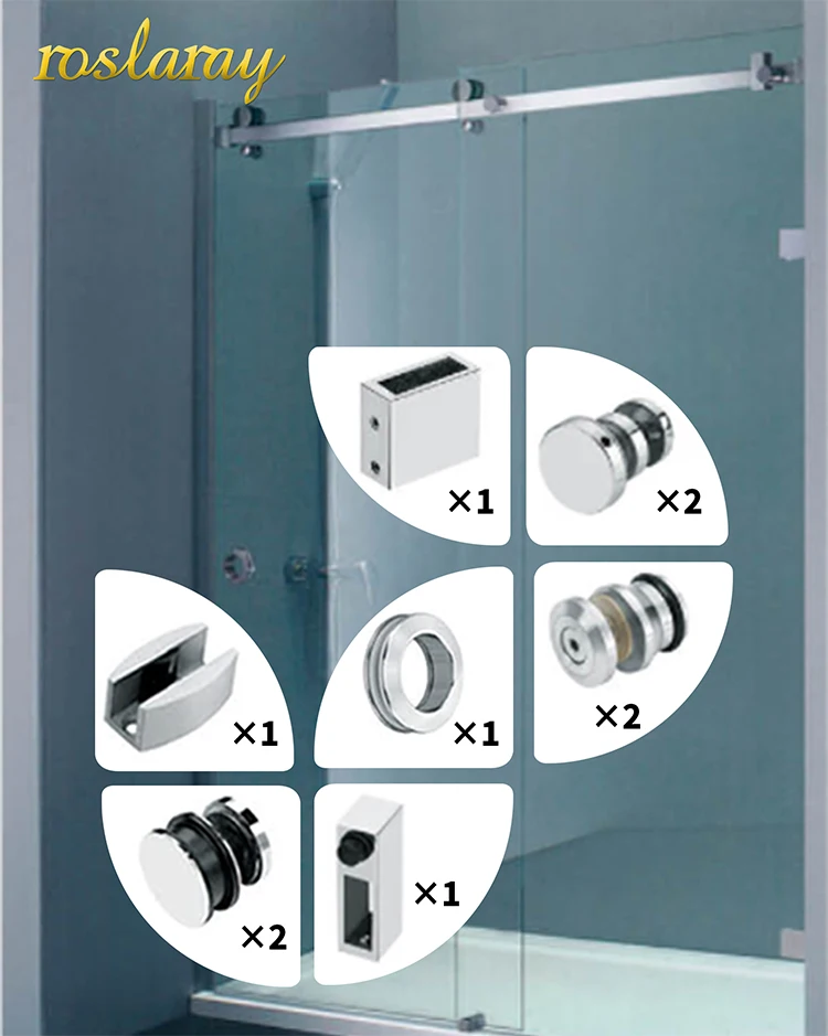 Sliding Door Fittings Glass Hardware Frameless Shower System 8-12mm Set Stainless Steel ...
