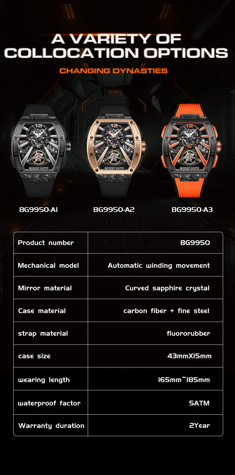 Bonest Gatti Luxury Mechanical Watch for Men, 3M Waterproof Tourbillon Wristwatch, Automatic ...