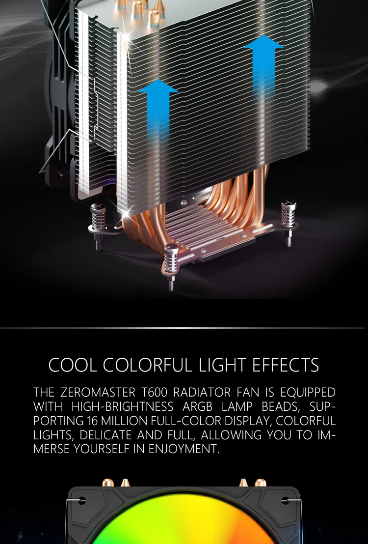 ZeroMaster ARGB PWM LED 6 Heat Pipe CPU Cooler Universal 12V RGB Style ...