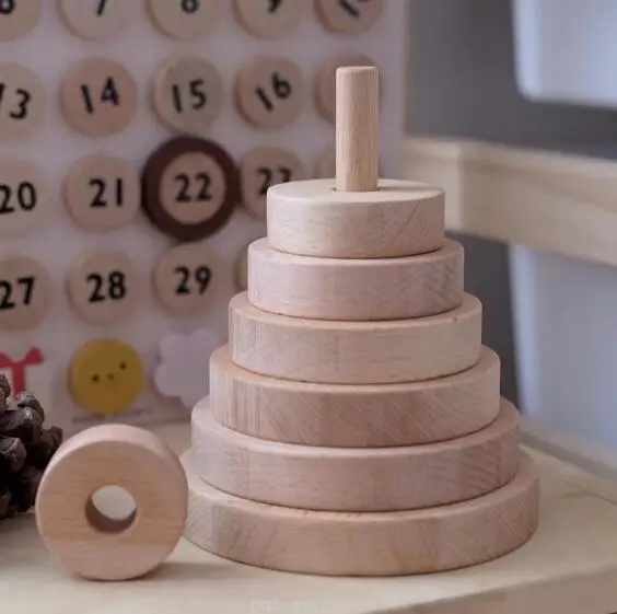 Baby Montessori Stacking Nesting Toys Stacking Wood Blocks Ring Stacker ...