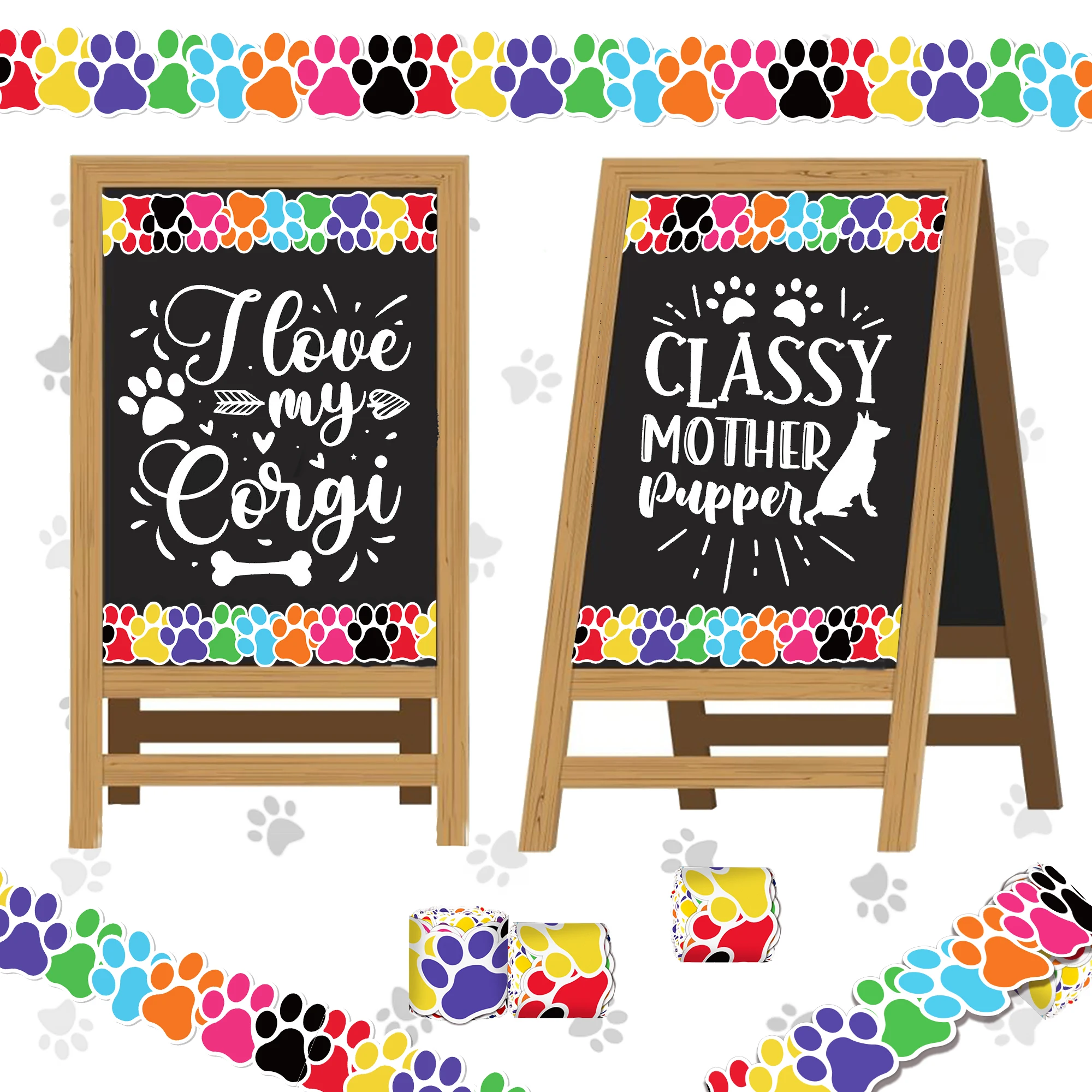 JT051 Paw Print Bulletin Board Borders Colorful Paw Prints Border ...