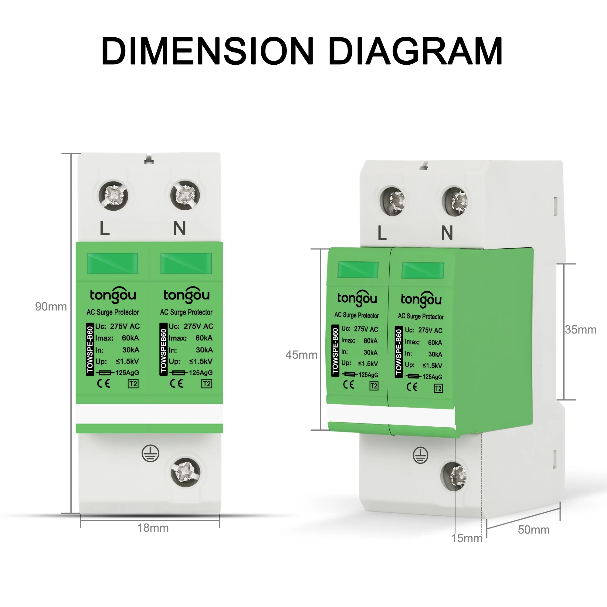 SPD 2P 30KA~60KA 275VAC House Surge Protector Protection Protective Low ...