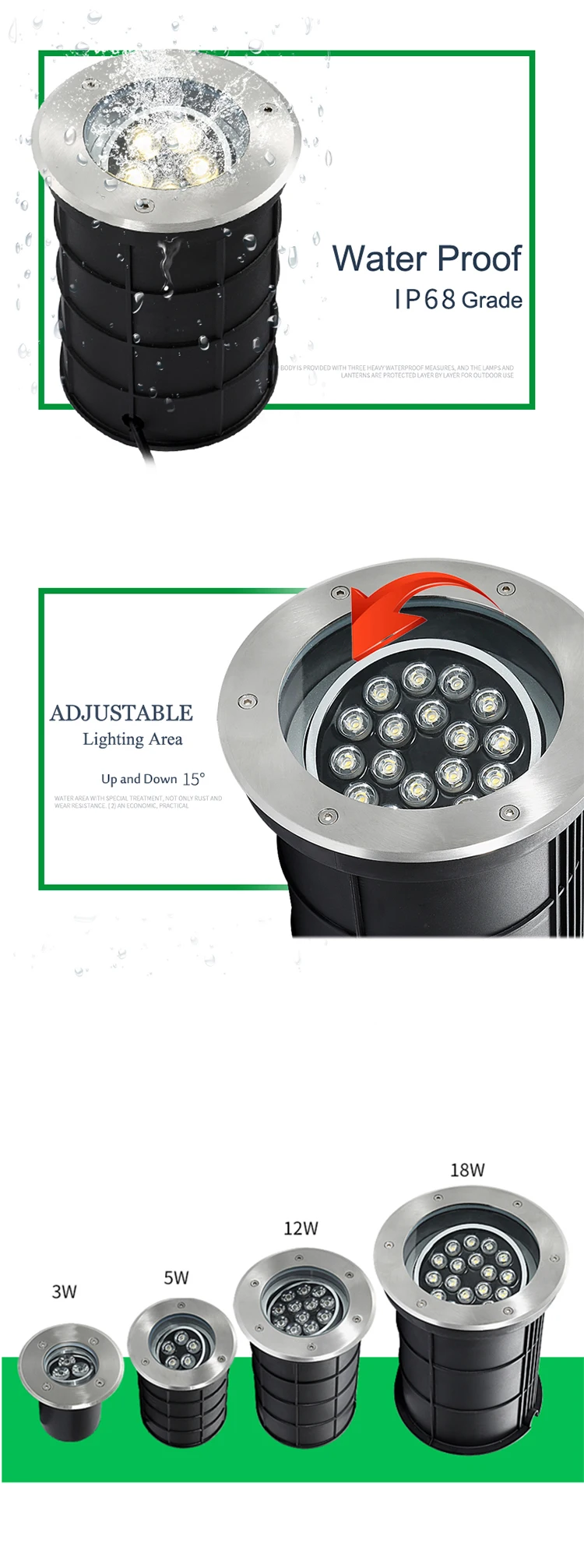 Neonlap Outdoor Waterproof Adjust Beam Angle Inground Uplight Ip68 3w ...