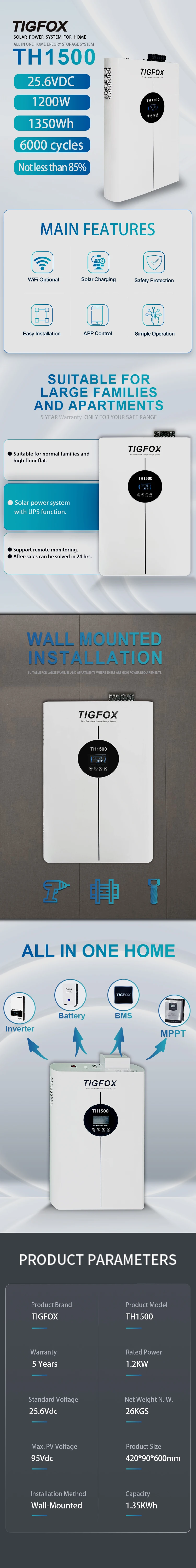 Tigfox 1kw 2kw 3kw Power Wall All In One Inverter And Lithium Battery ...