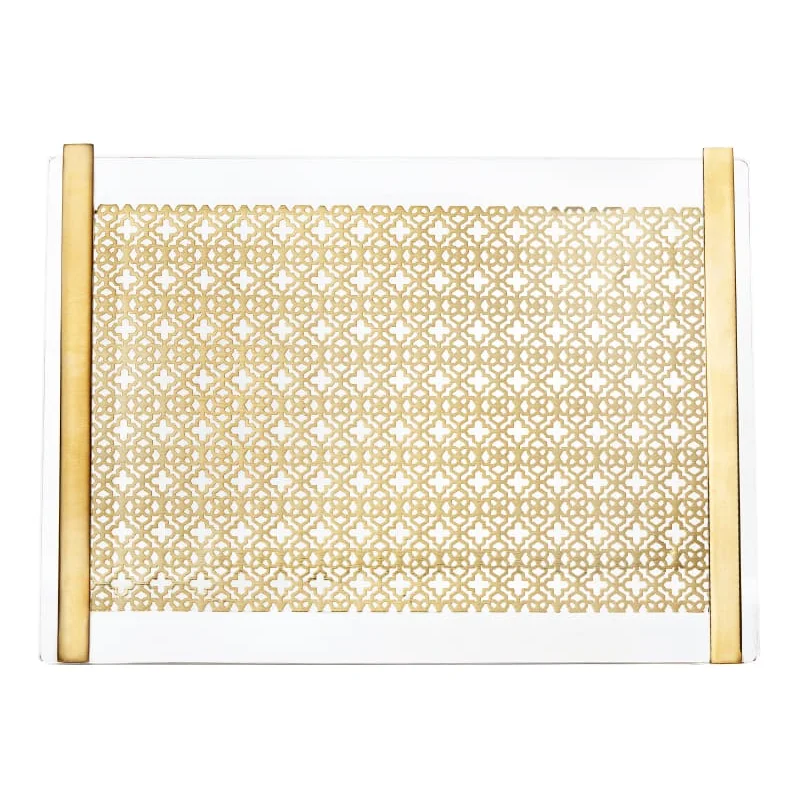 Acrylic Serving Tray Upscale Plexiglass Filigree Tray In Bright Brass ...