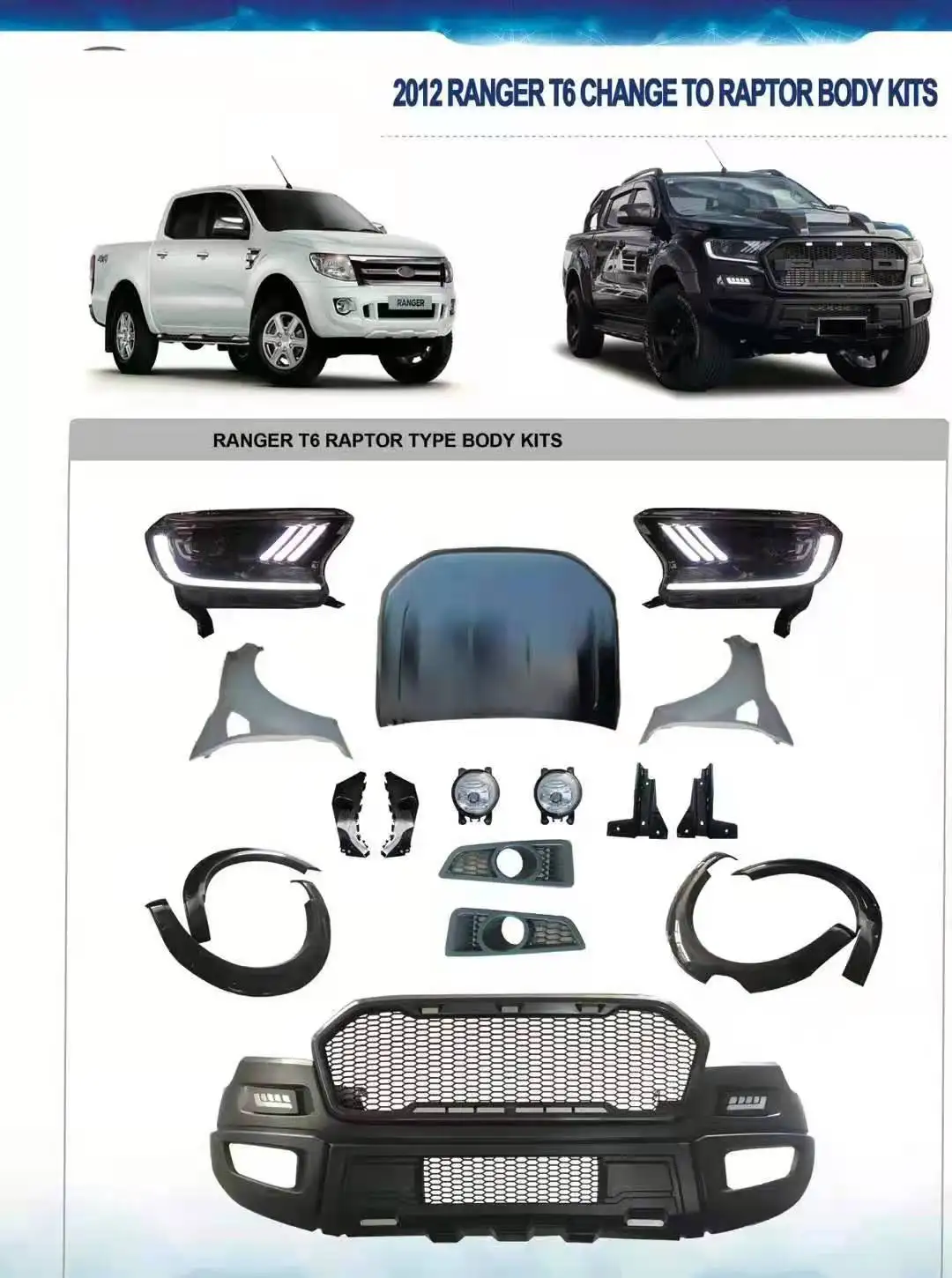 Factory Body Kit for Ranger T7 T8 Upgrade Raptor with Fender with Fog ...