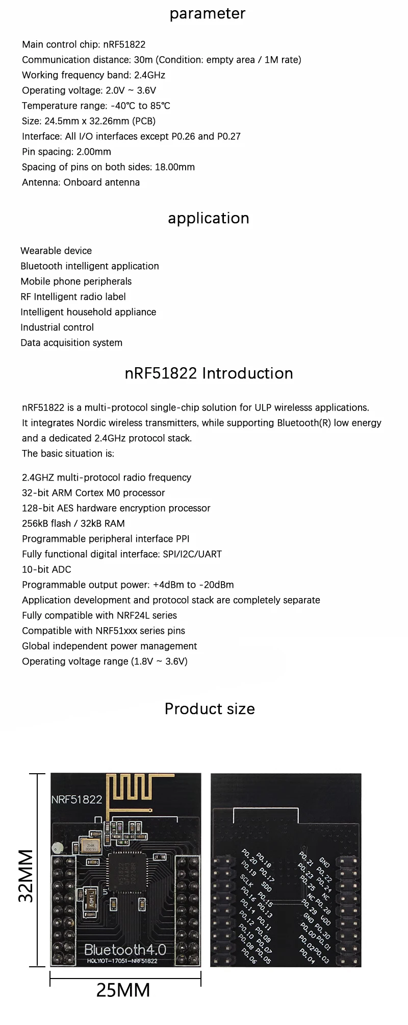 Nrf51822 Module Bluetooth Module Ble40 Development Board 24g Low Power Onboard Antenna Buy 