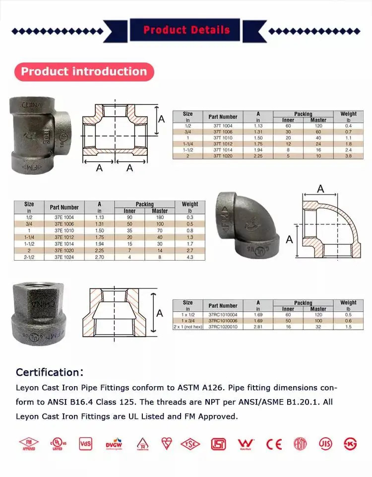 LEYON FM UL Fire Fighting Pipes - Durable Cast Iron Fittings