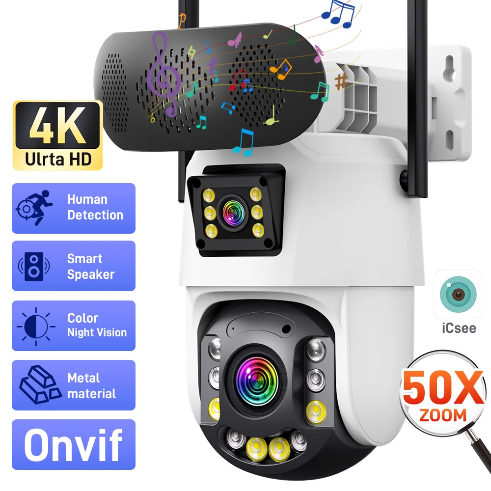 Besnt 50X Zoom 8MP IP66 Waterproof PTZ Camera with Smart Speaker