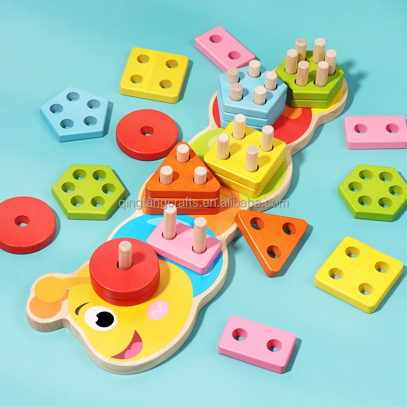 Geometric Shape Sorting Game Children Educational Wooden Column ...