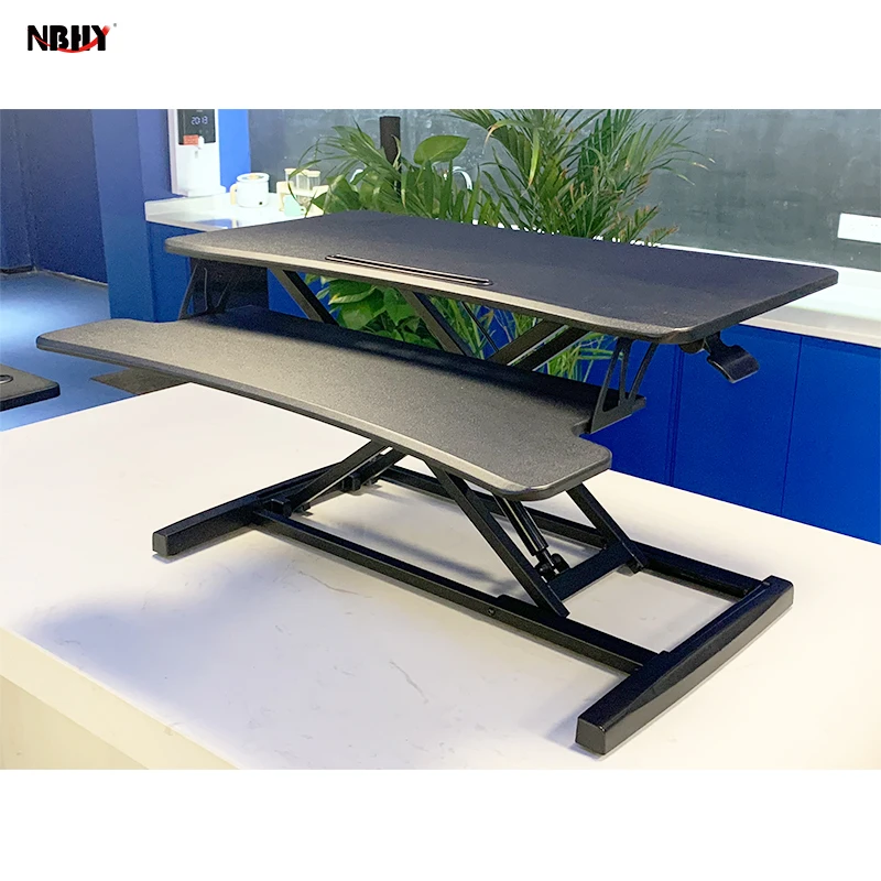 Height Adjustable MDF Tabletop Pneumatic Riser Office Home Sit-Stand ...