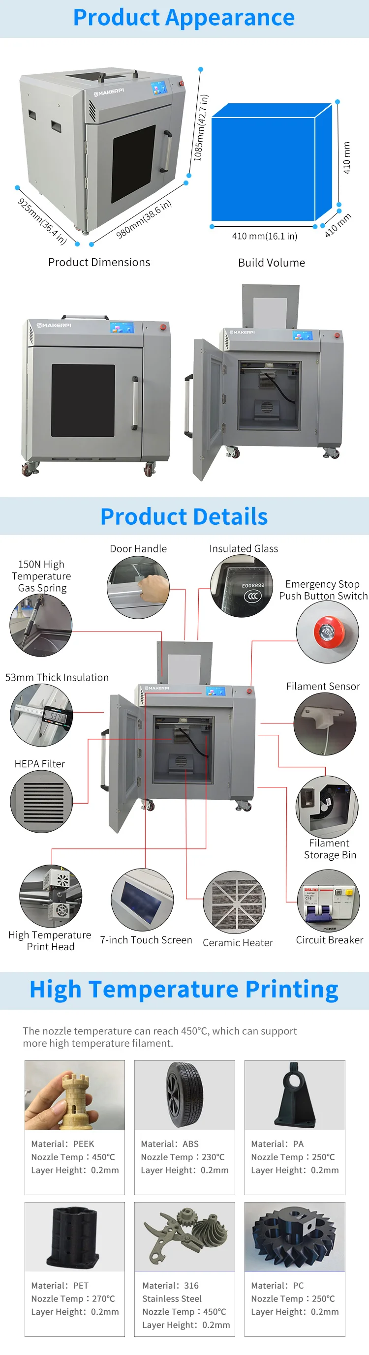 Makerpi S400 3D Printer - Precision and Professionalism