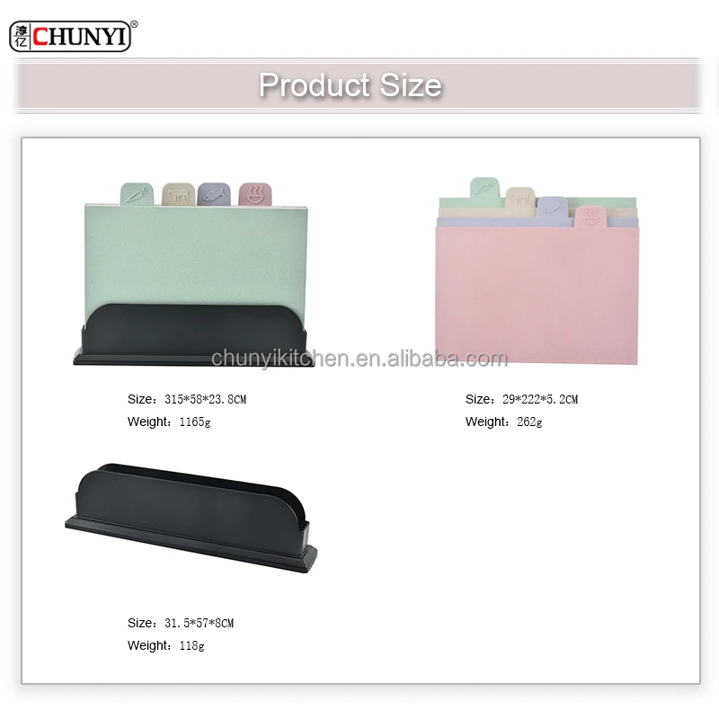 Custom Colored Pp Chopping Blocks With Tray Index 4-piece Plastic ...