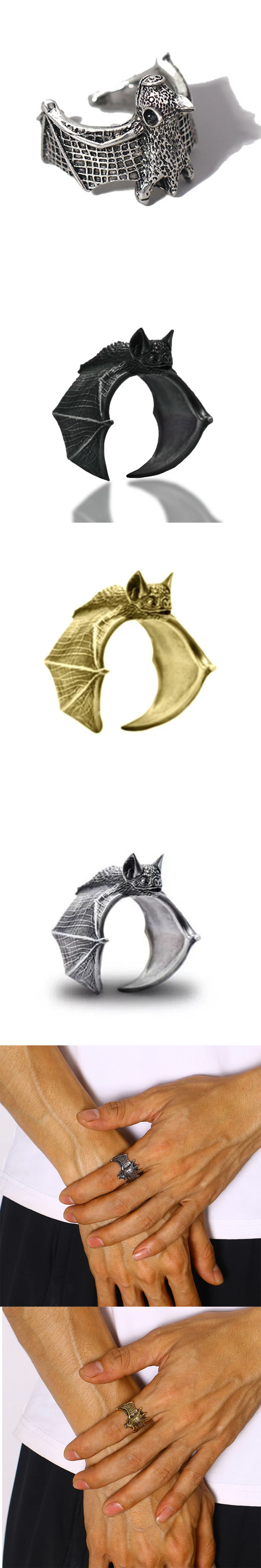 Wholesale Vintage Resizable Punk Streetwear Bat Finger Rings For Men ...