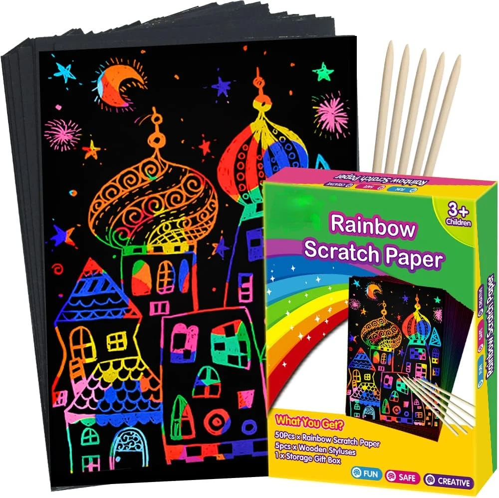 Disn Scratch Paper Art Set,Rainbow Magic Scratch Paper For Kids Black ...