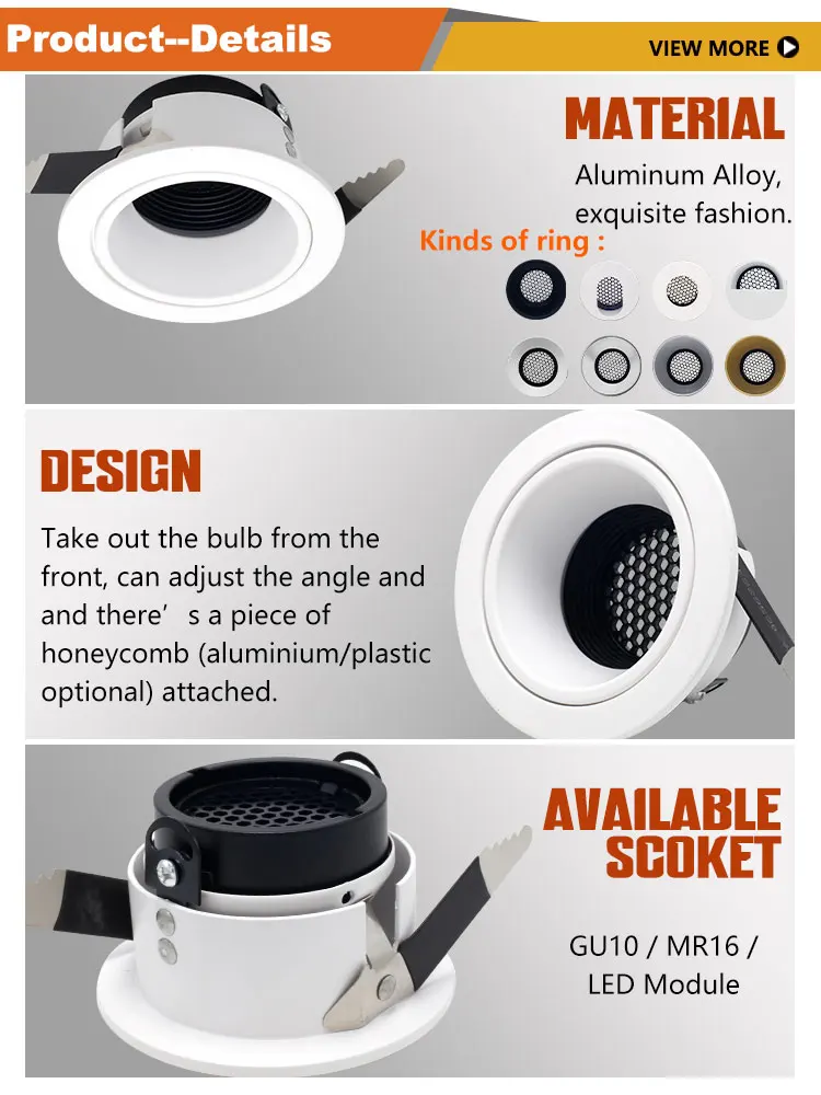 Modern White Retrofit Fitting Frame Parts Anti Glare LED Light Housing