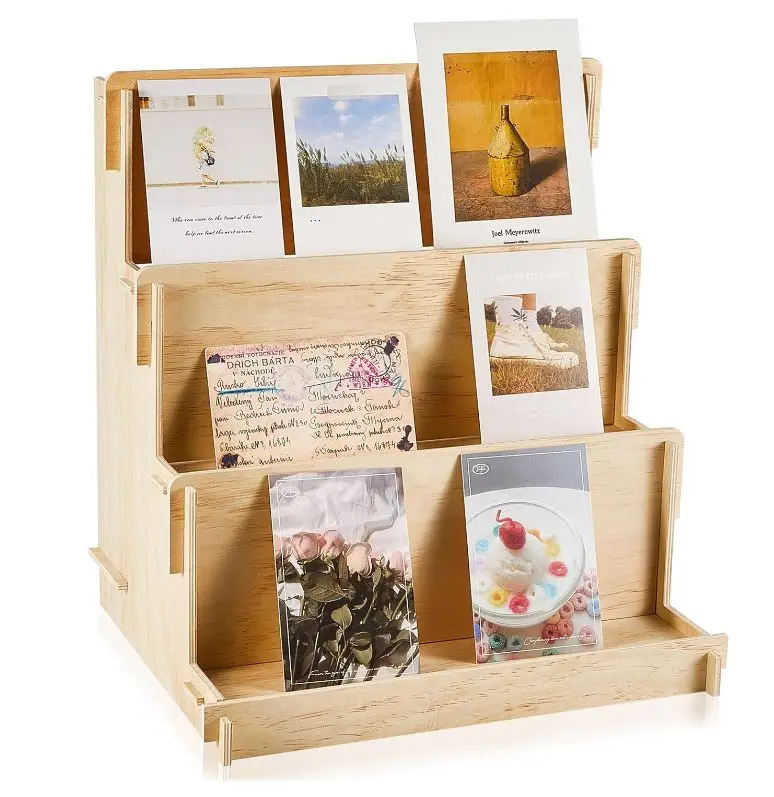 Custom 3 Tier Wooden Card Display Stand Stationary Organizer Sticker ...