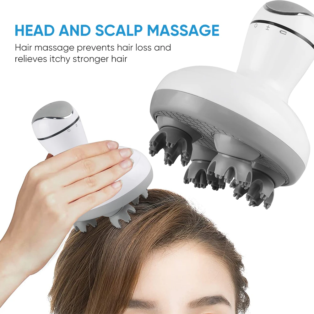 Cordless Handheld Silicone Head Massager Cordless Hair Scalp Massager ...