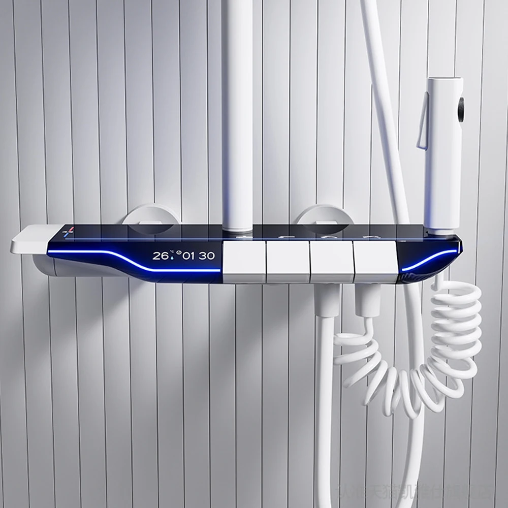 Led Exposed Thermostatic Piano Shower Digital Display Gun Grey Bathroom ...