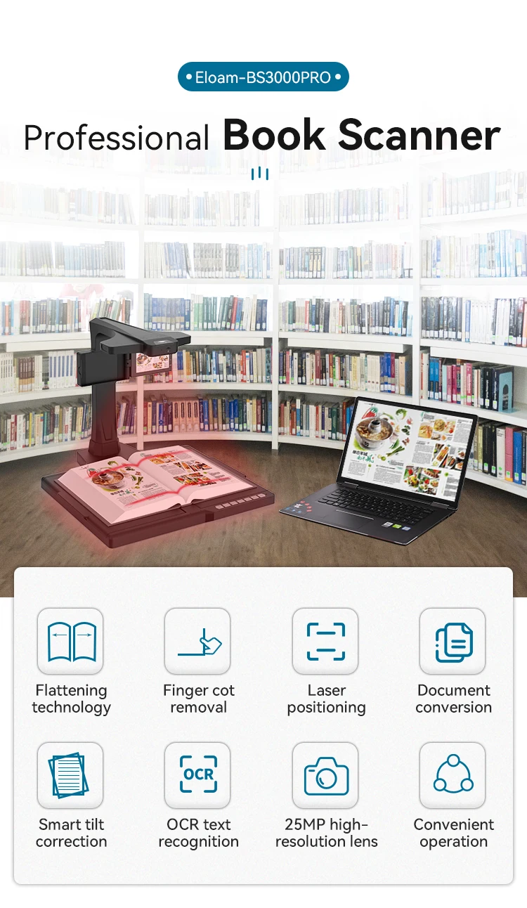 Eloam BS3000PRO - High Accuracy OCR Book Scanner for A3