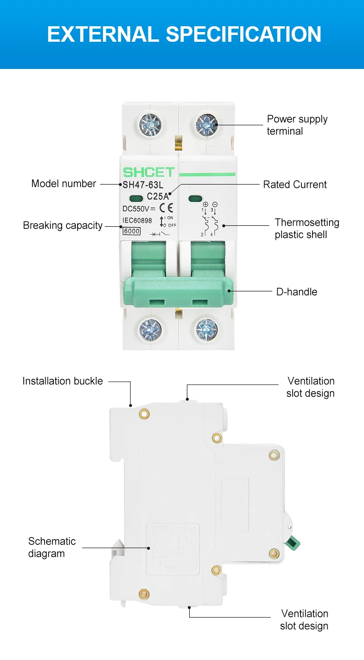 Factory Electronic IEC CE 4.5KA 250V 500V 750V 1000V 1P 2P 3P 4P 16A 25A 32A 40A 50A 63A Solar ...