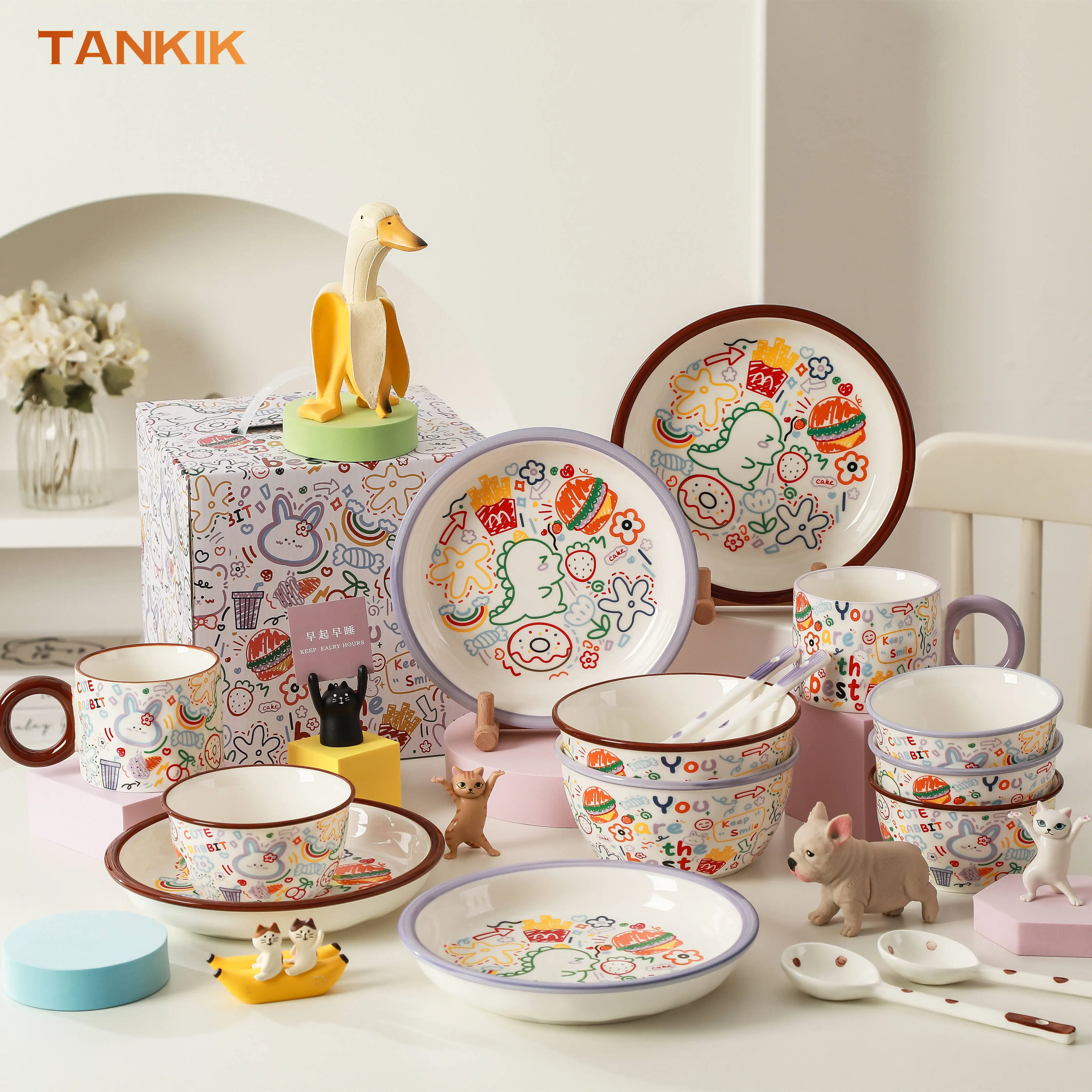 Kawaii Cute Child Kid Printing Dinnerware Purple Color Crockery Deep ...