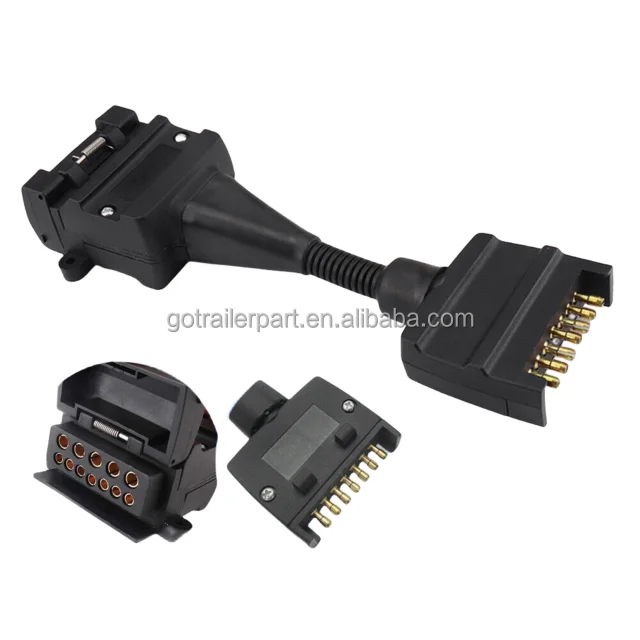 7 PIN FLAT FEMALE SOCKET to 12 PIN MALE PLUG TRAILER ADAPTOR CARAVAN ...