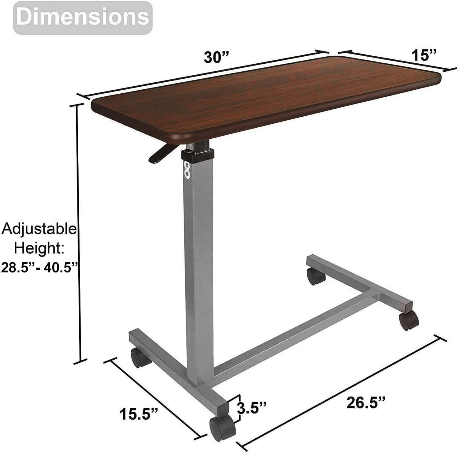 Overbed Table Adjustable Overbed Bedside Table With Wheels for Hospital ...