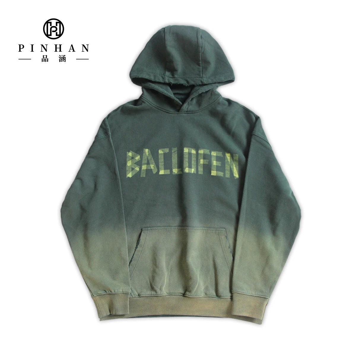 Washed Green Gradient Design Cotton Sweater Hooded Knitted Screen ...