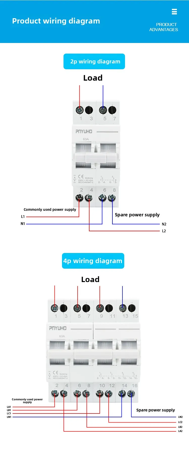 2P 40A 63A MTS Dual Power Manual Conversion Interlock Circuit Breaker ...