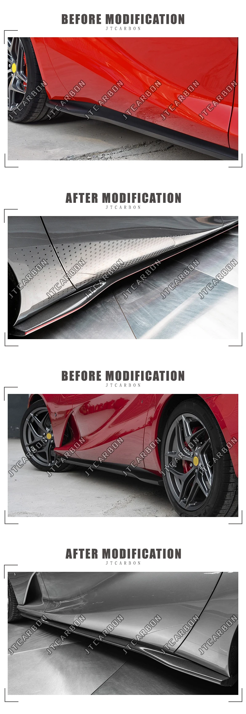 Dry Carbon Fiber Car Side Skirts Wrap Angle Splitter Lip For Ferrari ...