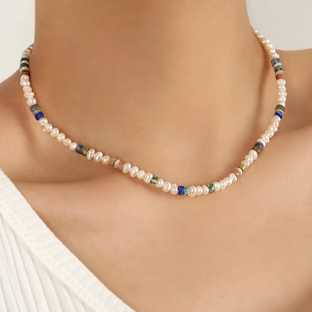 Elegant Pearls Colorful Stone Bead Caps 925 Sterling Silver Necklace ...
