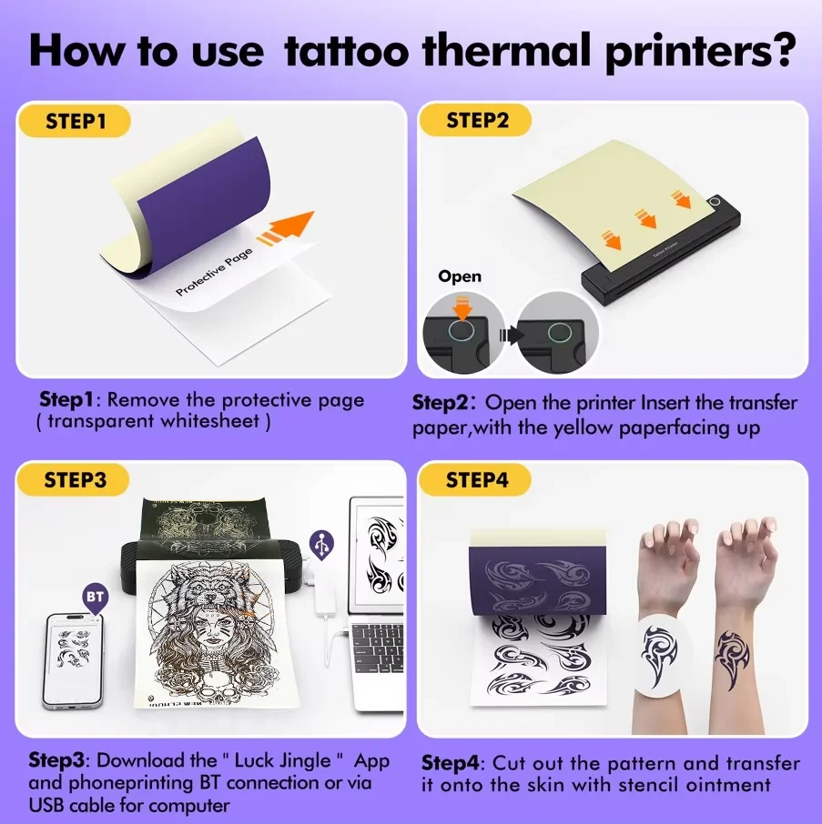 Portable A4 Wireless Tattoo Stencil Printer for Temporary Tattoos