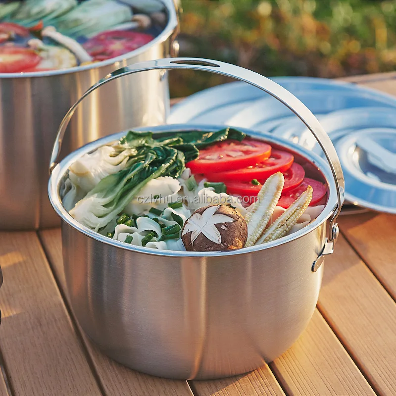 Camping Pot Stainless Steel Campfire Cooking Pots And Pans Outdoor ...