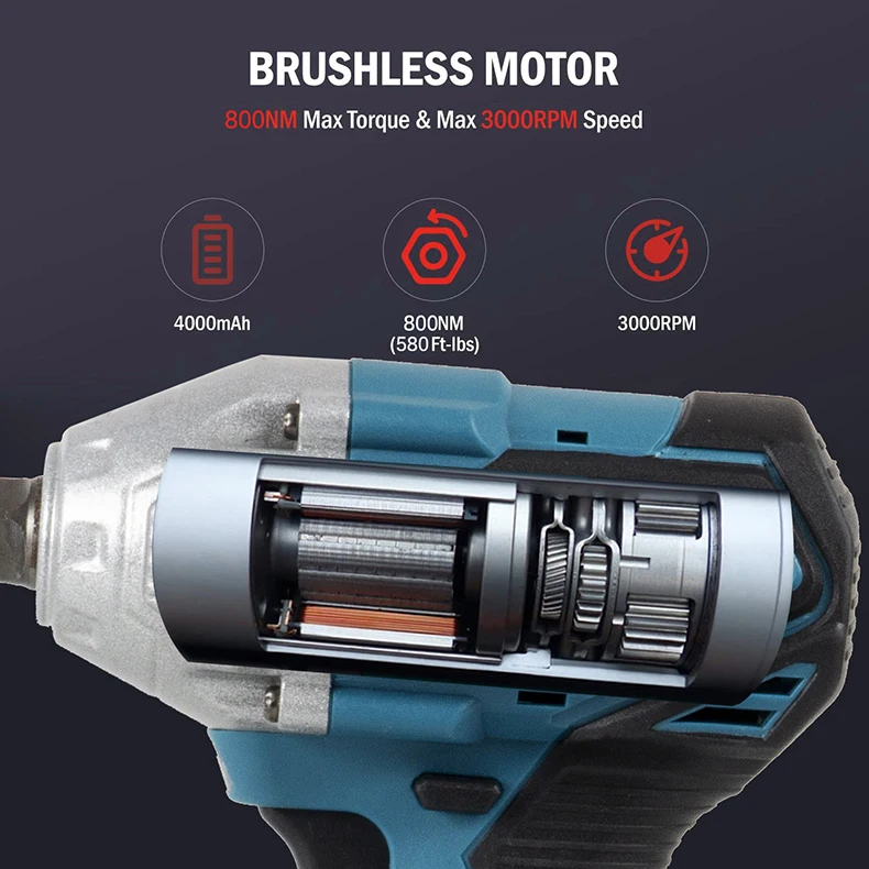 1/2 Inch 800n.m Brushless Motor Lithium-ion 18v 21v Battery Cordless ...