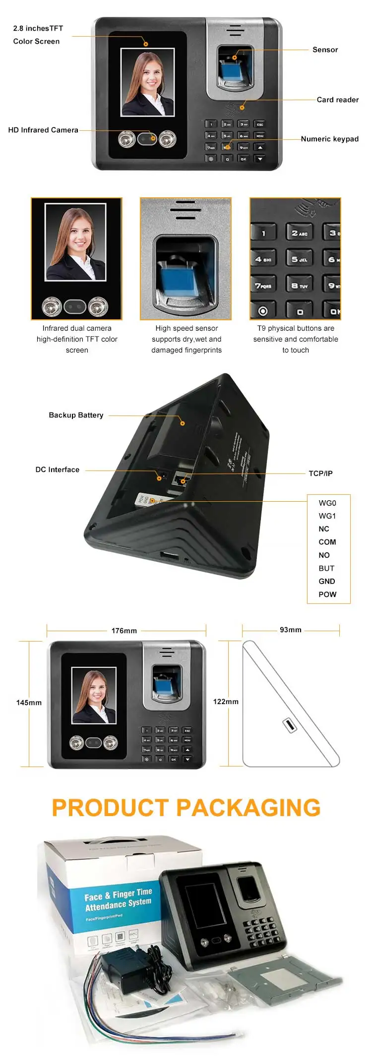 Employee Biometric Time Recording Face Recognition Time Clock In And ...