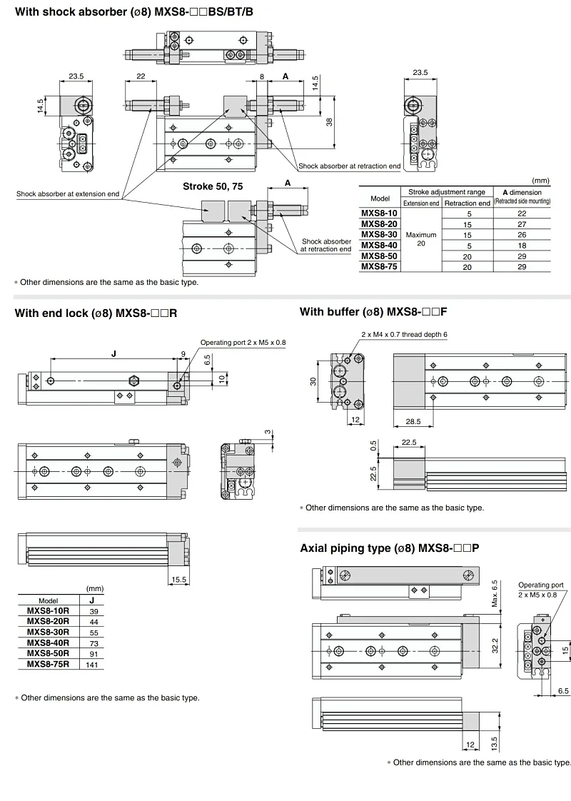 Mxs Mxs20 Smc Mxs20-10 Mxs20-20 Mxs20-30 Mxs20-40 Mxs20-50 Mxs20l-75 ...