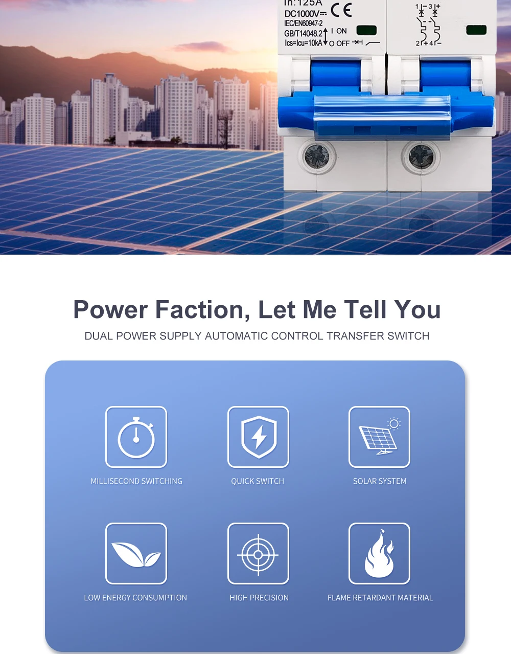 TOMZN TOB1Z-125 2P DC MCB 1000V Miniature Circuit Breaker 80A, 100A, 125A for PV & Battery ...